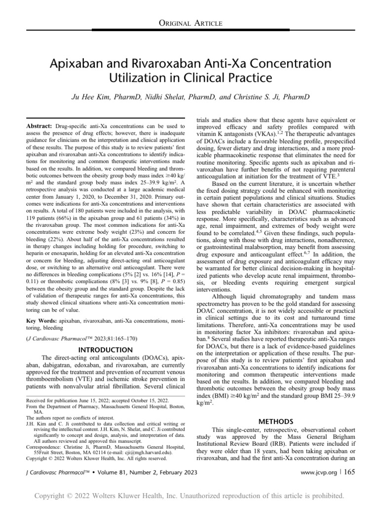 Apixaban and Rivaroxaban | PDF | Thrombosis | Clinical Medicine