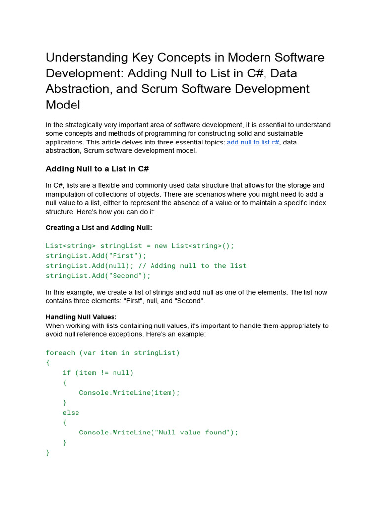 Understanding Key Concepts in Modern Software Development - Adding Null To List in C#, Data ...