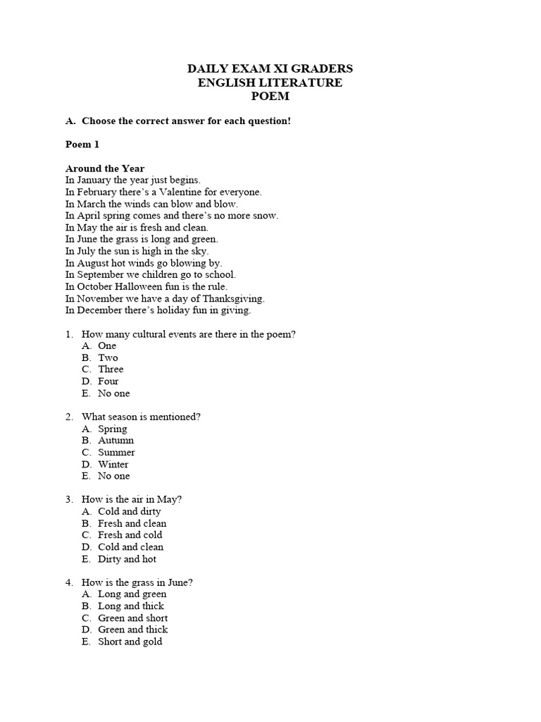 Daily Exam Poem | PDF | Poetry