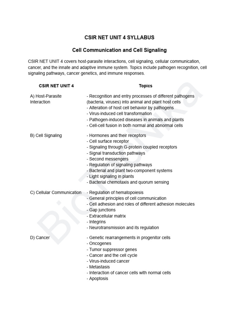 CSIR NET LIFE SCIENCE UNIT 4 Syllabus | PDF | Immune System | Cell Signaling
