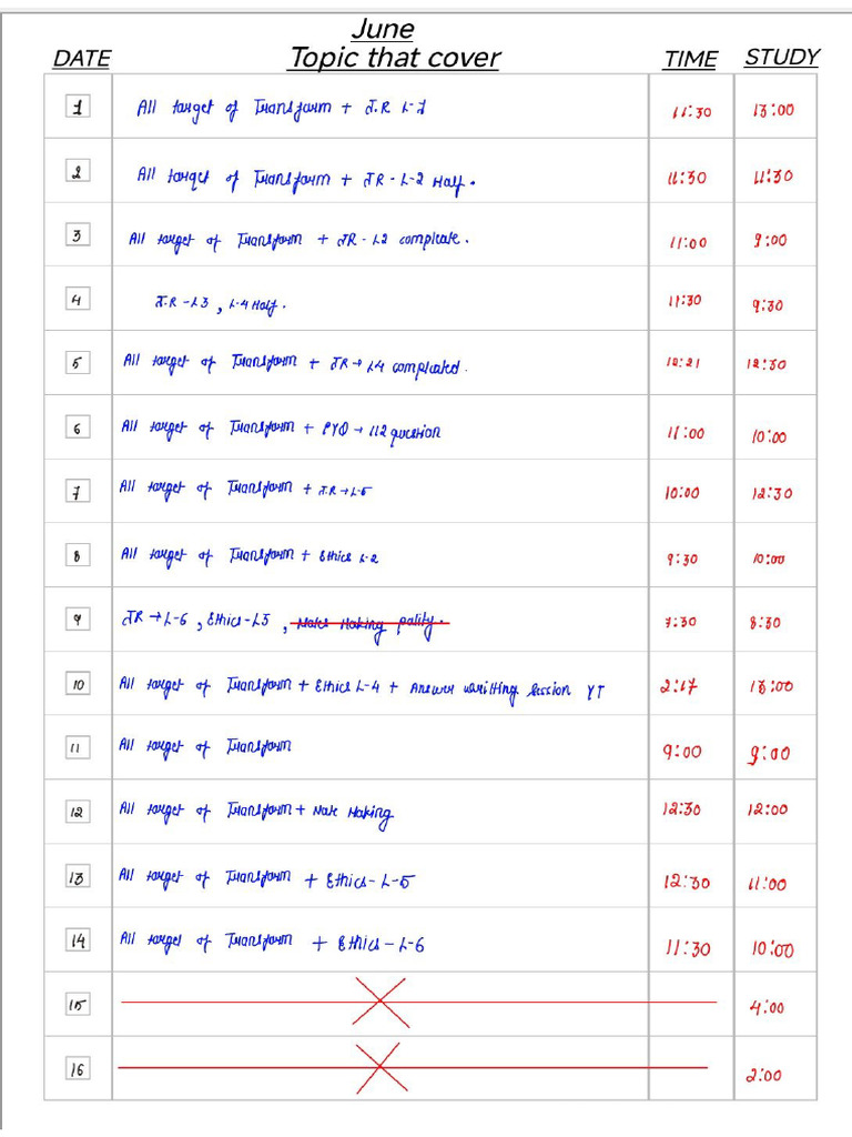 June Month Time Table | PDF
