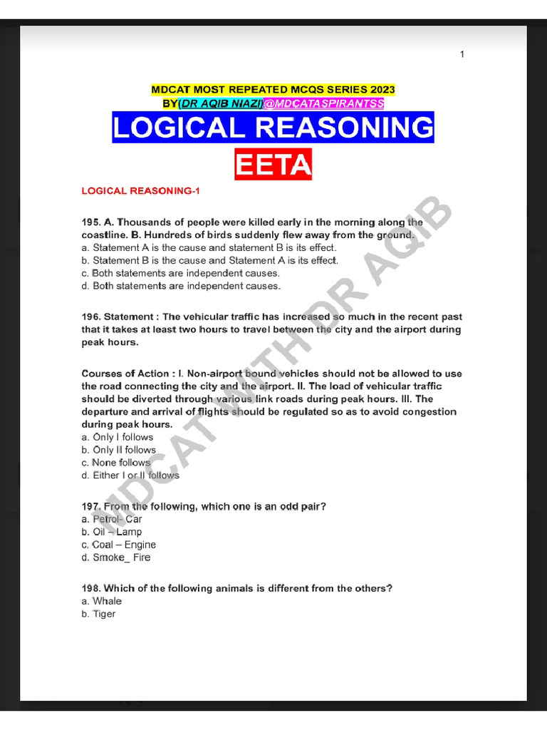 Most Repeated Mcqs of Logical ETEA) | PDF