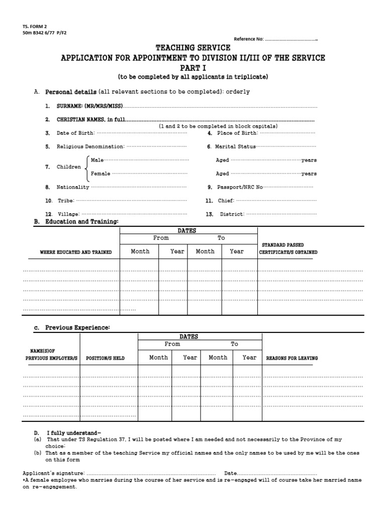 Teaching Service Application Form | PDF | Legal Liability | Teachers
