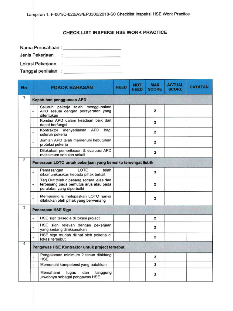 Formulir Work Practice (WP) | PDF