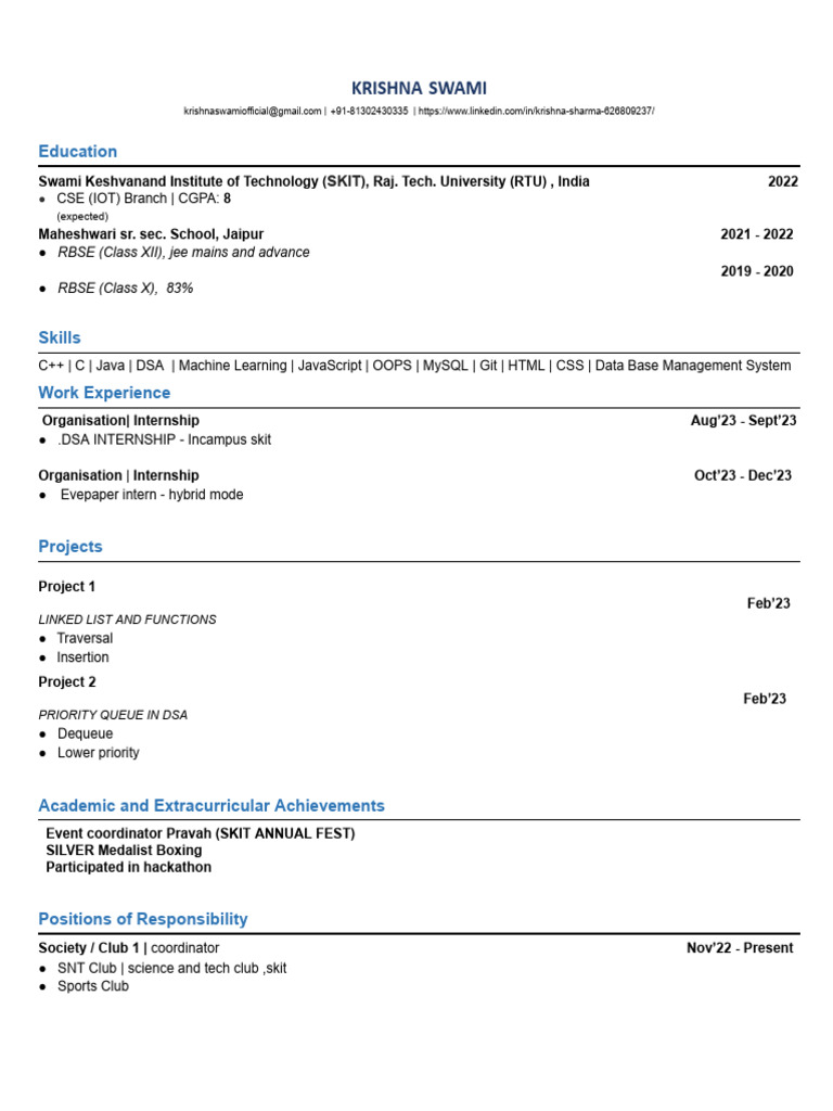 Krishna Swami's Resume and Skills Profile | PDF | Art | Computers