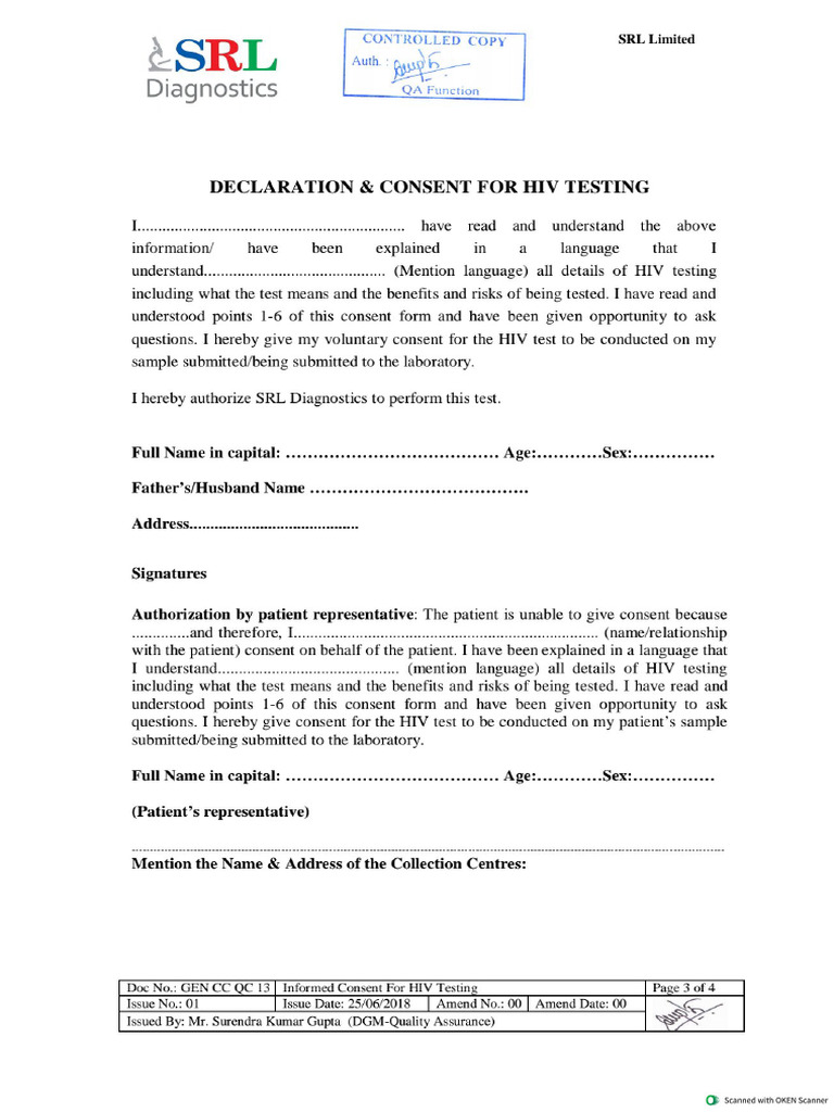 Hiv Consent Form For CC - 3 | PDF