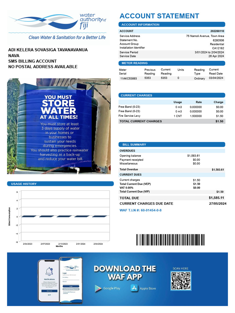 Account Statement: Adi Kelera Sovasiga Tavanavanua Nava Sms Billing Account No Postal Address ...