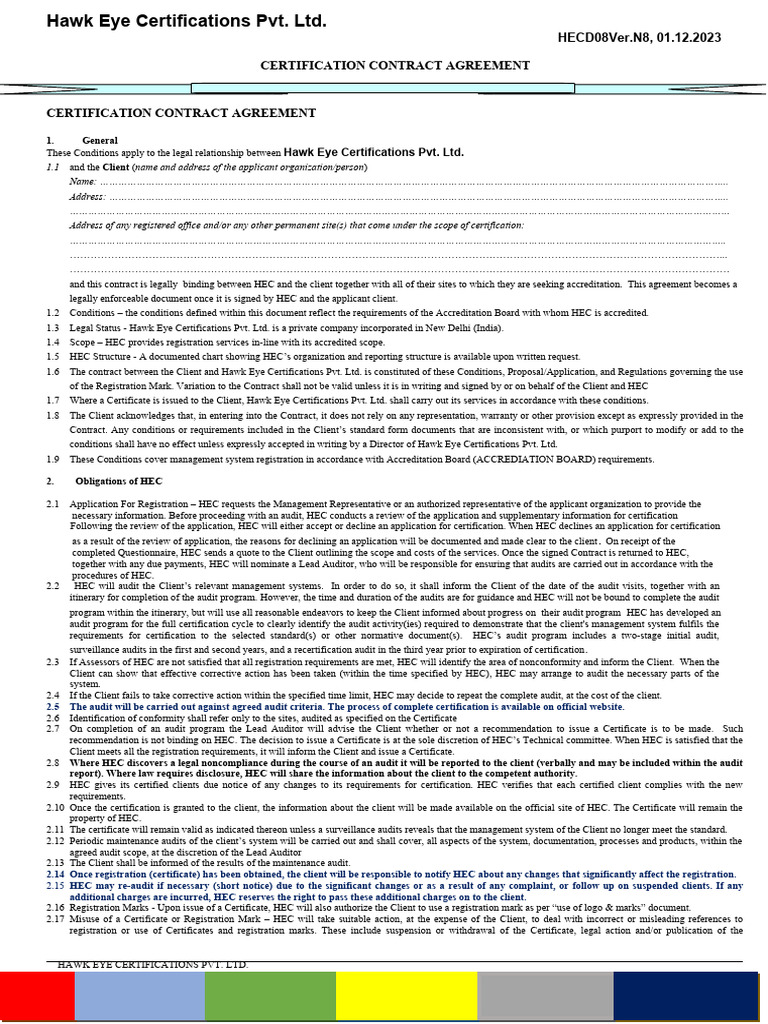 Certification Agreement | PDF | Audit | Indemnity