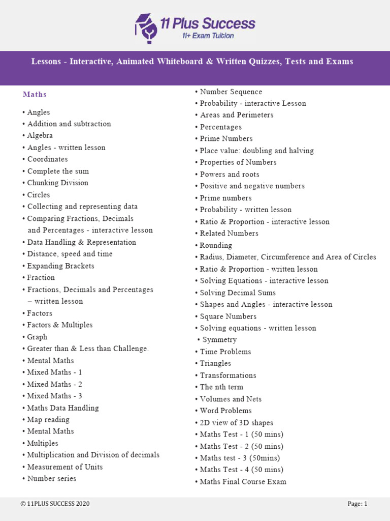 11plus Success Modular List | PDF | Area | Mathematics