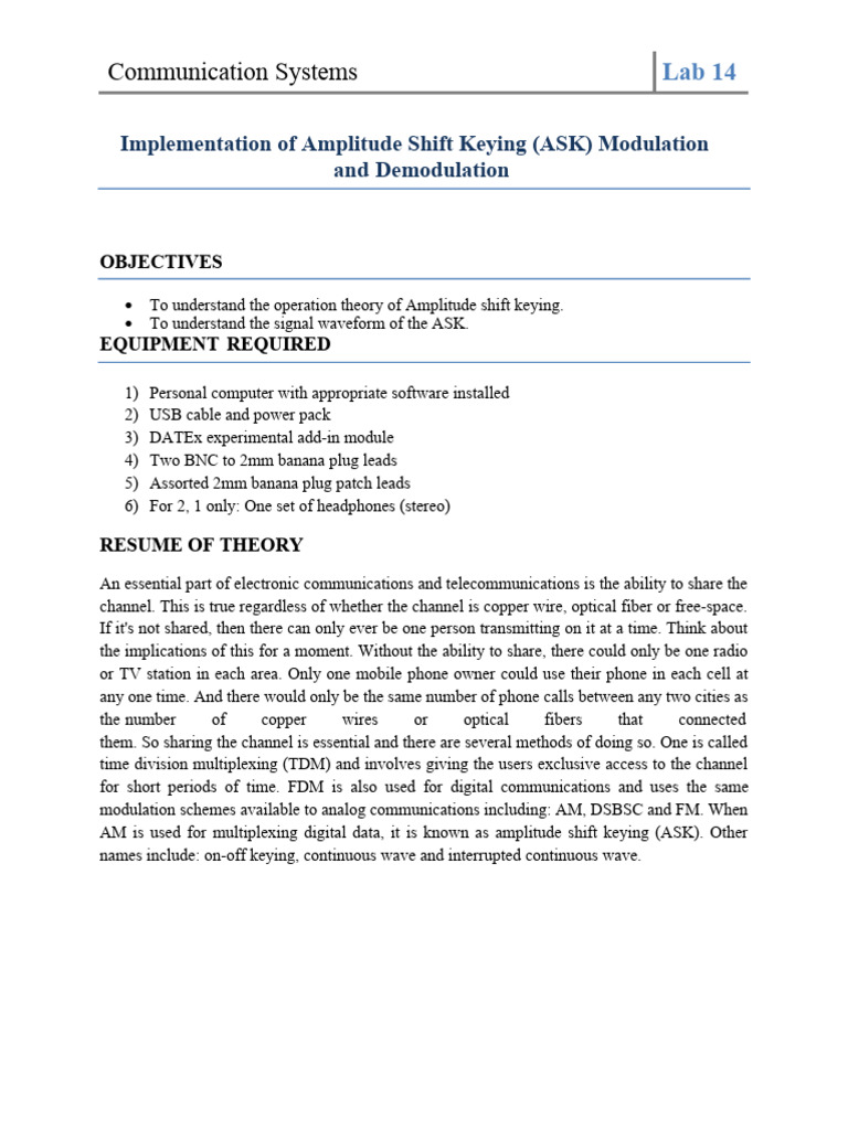 Lab14 Pdf Modulation Telecommunications
