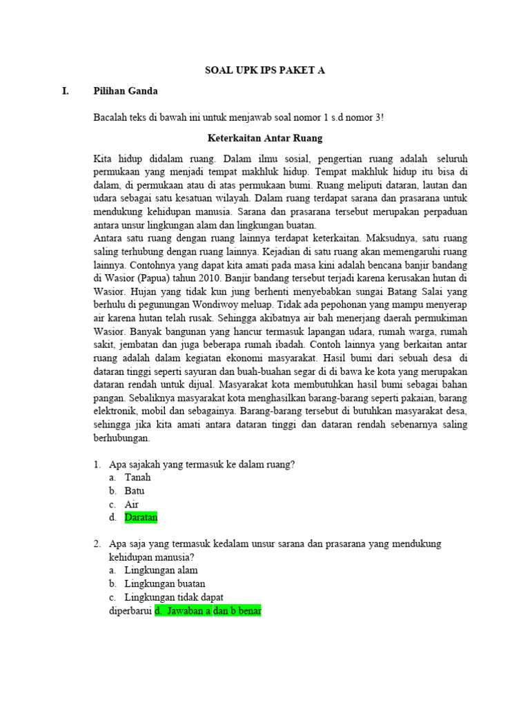 Soal Dan Kunci Jawaban UPK IPS Paket A-Dikonversi | PDF