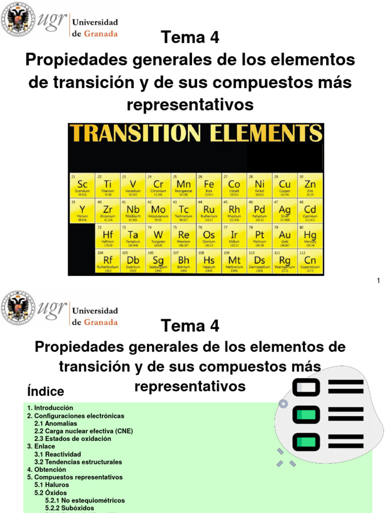 Tema 4 - Propiedades generales de los elementos de transiciÃ³n | PDF | Metales de transición ...