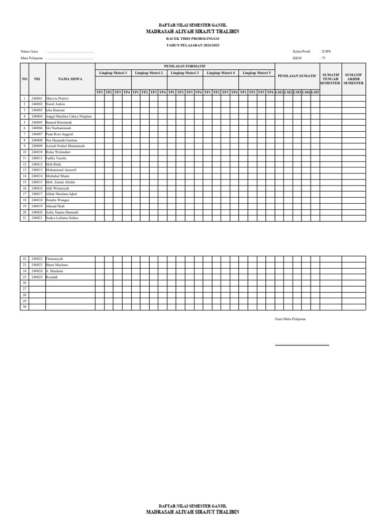 Blanko Penilaian | PDF