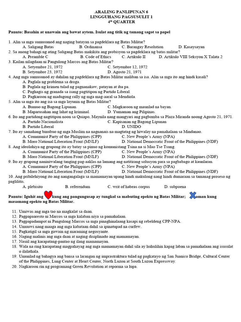 AP6-Q4-QUIZ1-week 1 | PDF
