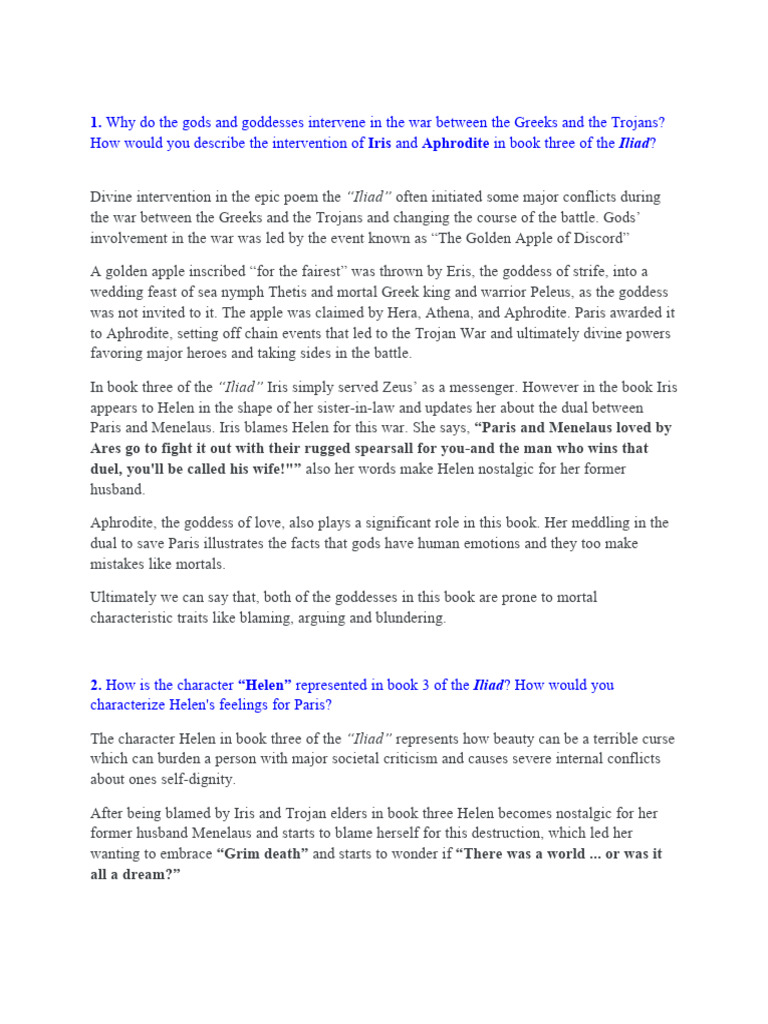 How Would You Describe The Intervention of Iris and Aphrodite in Book ...