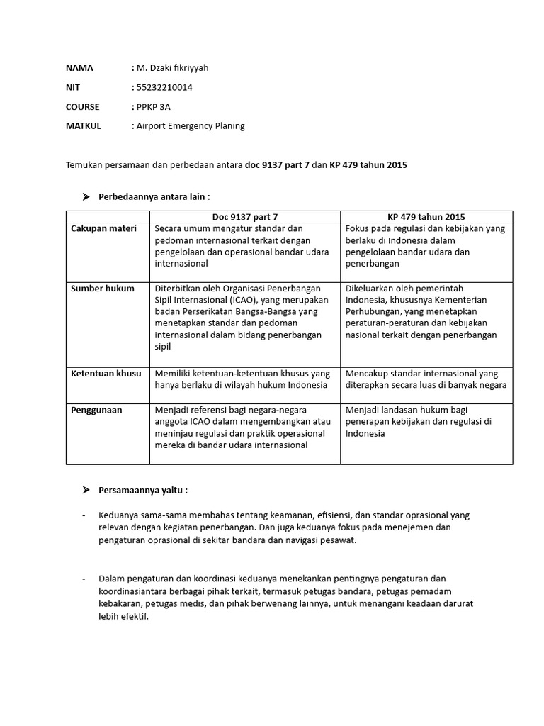 Persamaan Dan Perbedaaan Doc 9137 Part 7 Dan KP 479 | PDF