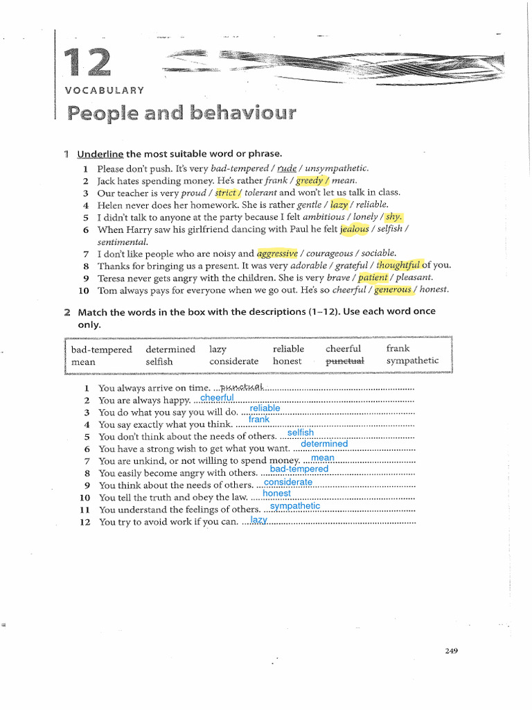 Vocabulary - People and Behaviour KEY | PDF