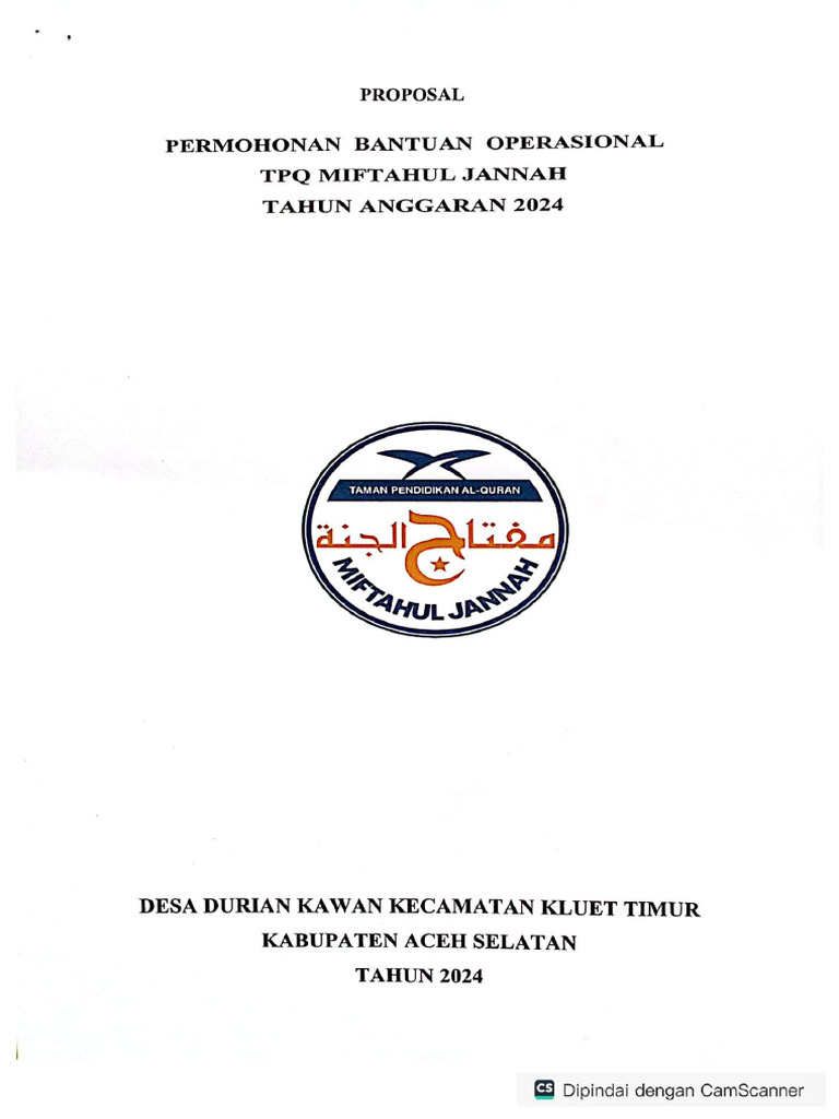 Proposal TPQ Miftahul Jannah Dusun Tanah Munggu Desa Durian Kawan | PDF
