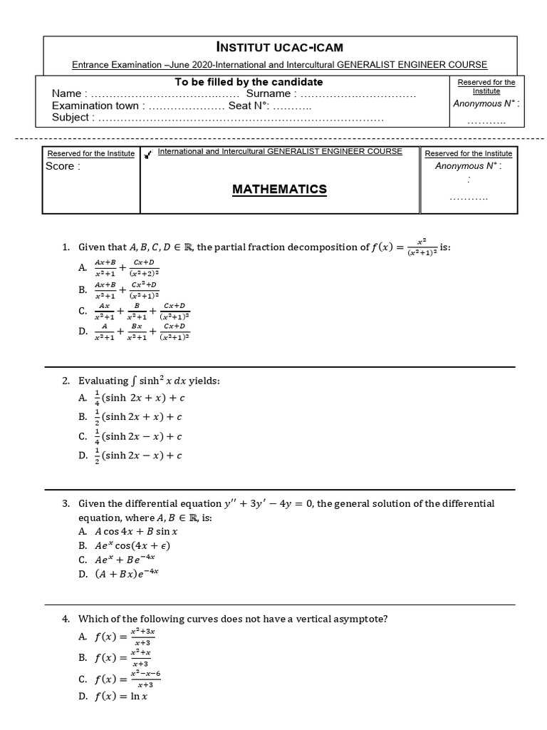 Mathematics Subject June 2020 | PDF | Subtraction | Mathematical Concepts