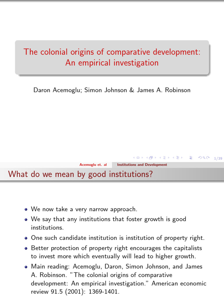 Am Colonial Origins of Compar Dev Acemoglu | PDF | Colonialism | Economies