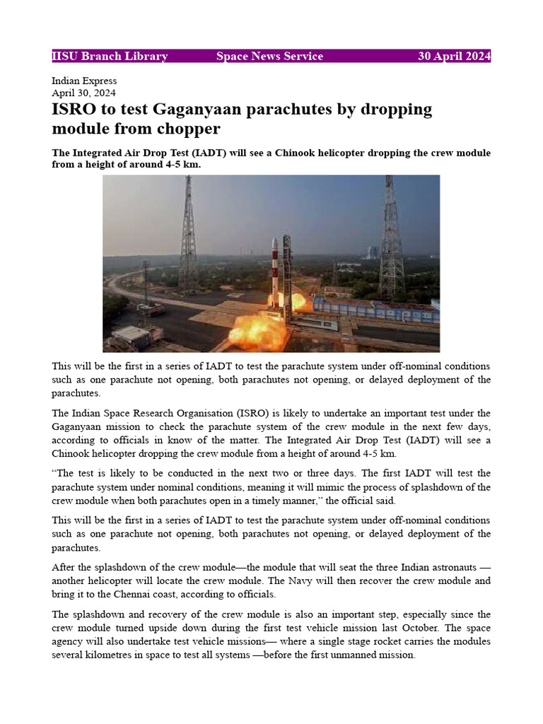 Space News 30-04-2024 | PDF | Space Debris | Satellite