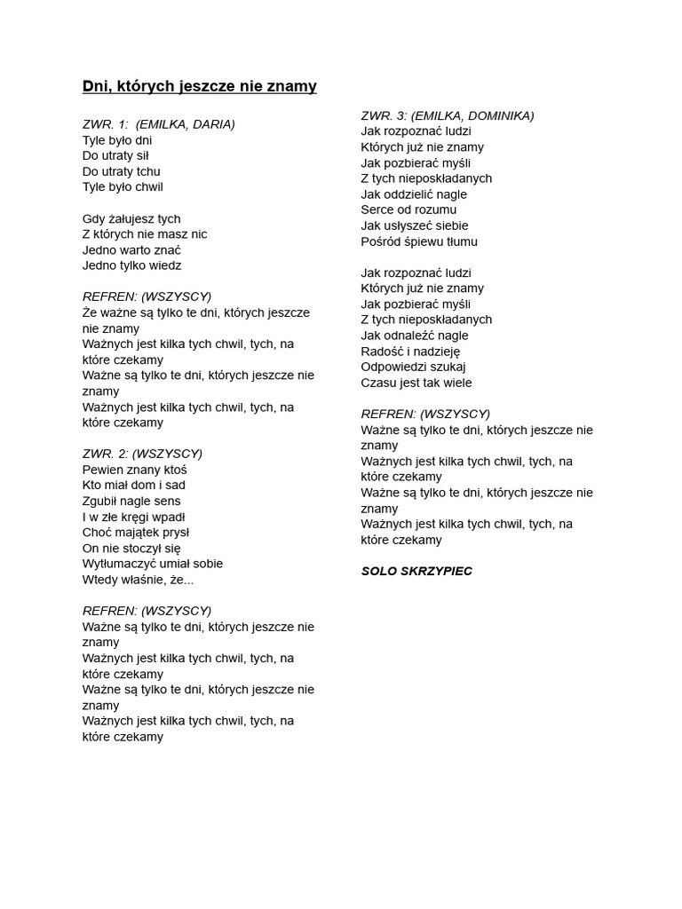 Dni, Których Nie Znamy - Tekst | PDF