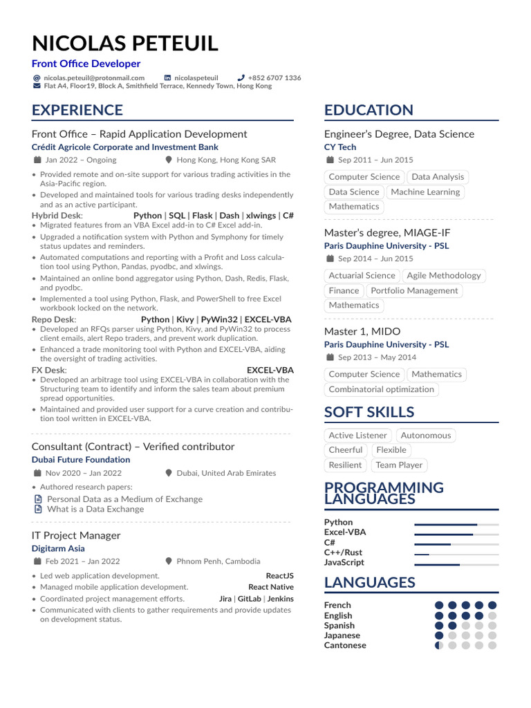 Nicolas Peteuil - CV | PDF | Microsoft Excel | Python (Programming Language)