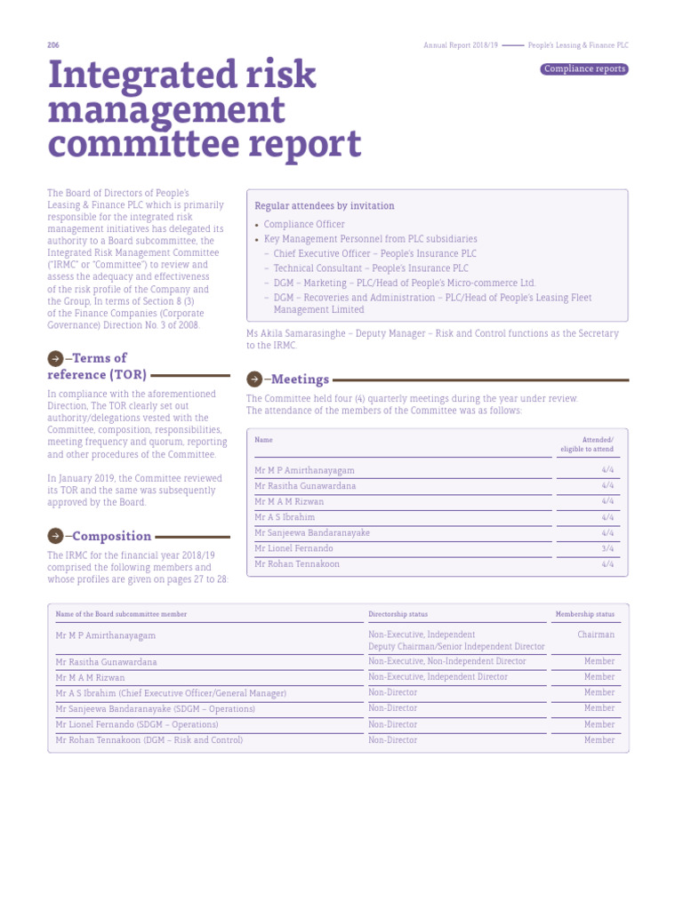 Integrated Risk Management Committee Report | PDF | Risk | Regulatory ...