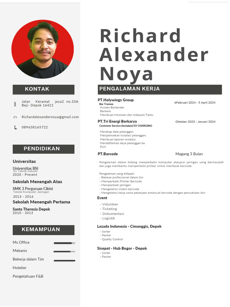 CV Richard Alexander | PDF | Komputer
