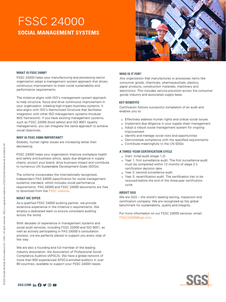 FSSC 24000 Product Sheet - FD | PDF | Audit | Iso 9000