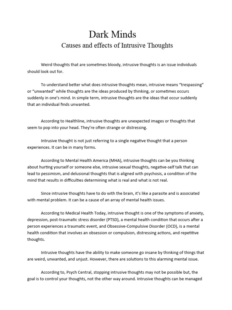 Dark Minds (Science Behind Intrusive Thoughts) | PDF | Thought ...