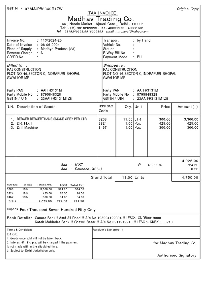 Madhav Trading Co.: Tax Invoice | PDF | Economies | Public Finance