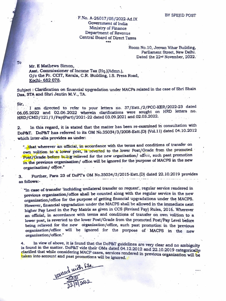 MACP Circular No.F.No.A-26017-05-2022-Ad IX | PDF | Physical Chemistry ...
