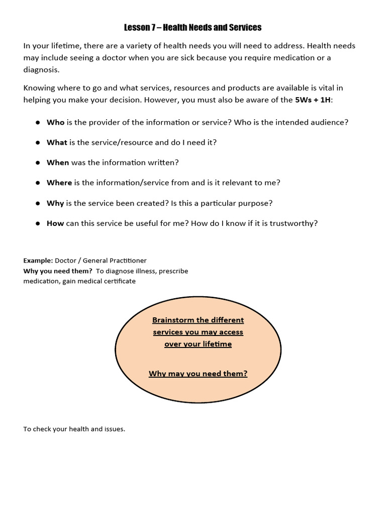 Lesson 7 - Health Needs and Services | PDF | Physical Therapy | General ...