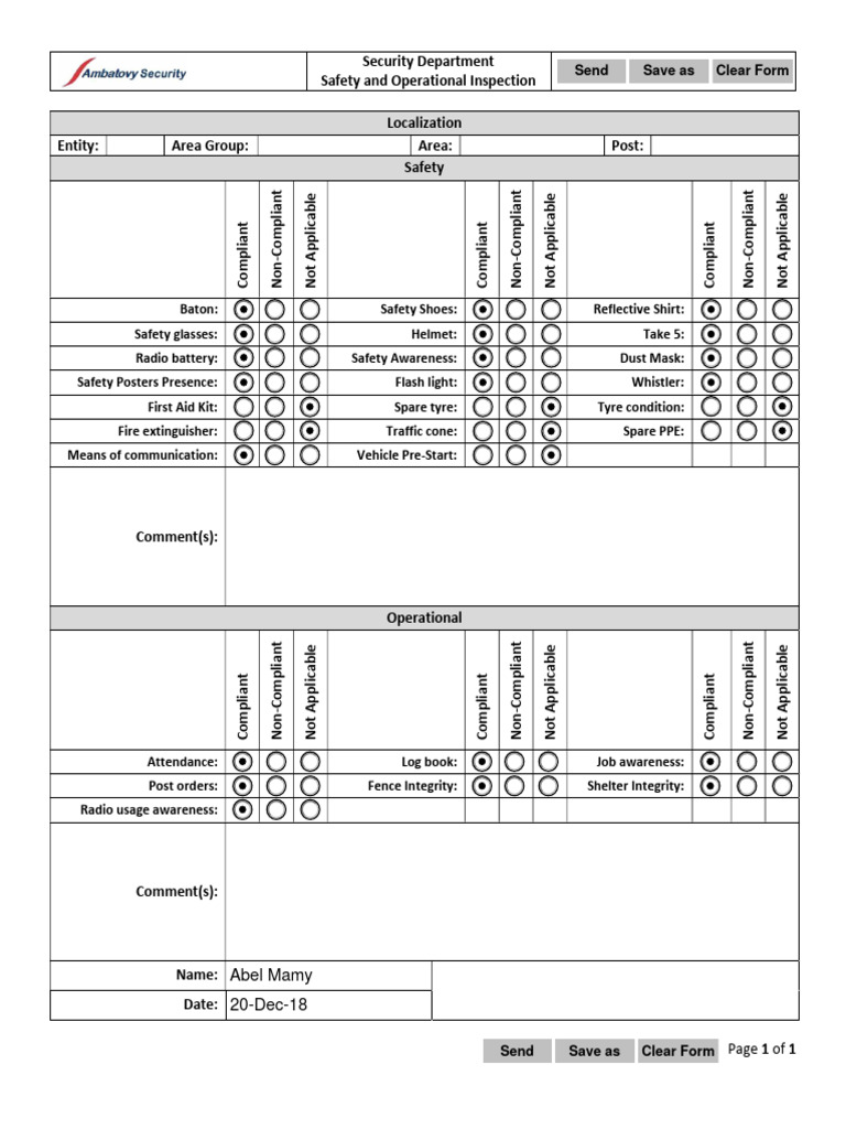 Safety & Operational Inspection Form | PDF | Safety