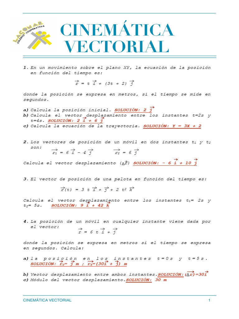 Ejercicios De Cinemática Vectorial Pdf Velocidad Aceleración