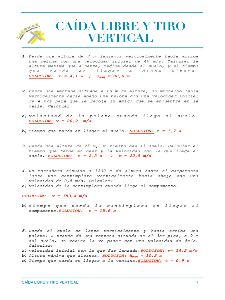 Caída Libre y Tiro Vertical | PDF | Dinámica (Mecánica) | Fenomeno fisico
