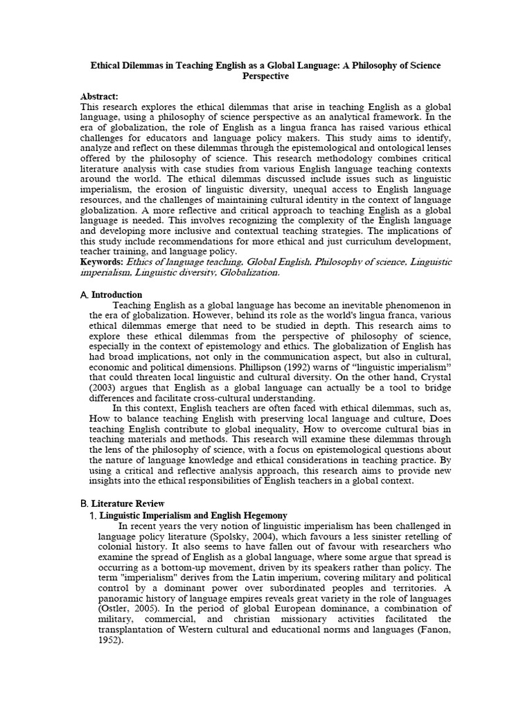 Ethical Dilemmas in Teaching English As A Global L | PDF | Linguistics ...