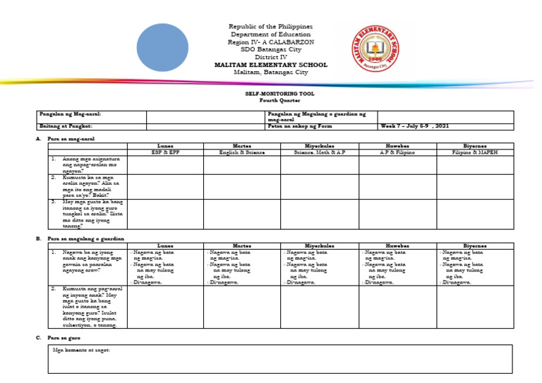 Self Monitoring Tool | PDF