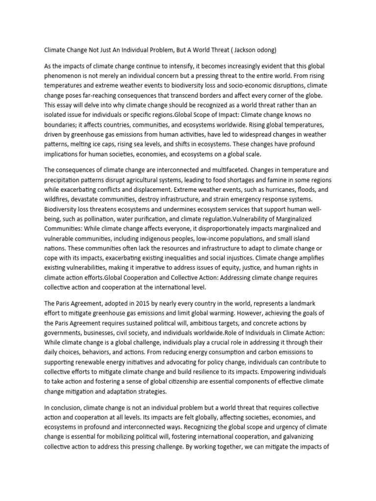 ClimateChange Mak Daily Essay | PDF | Climate Change Mitigation ...