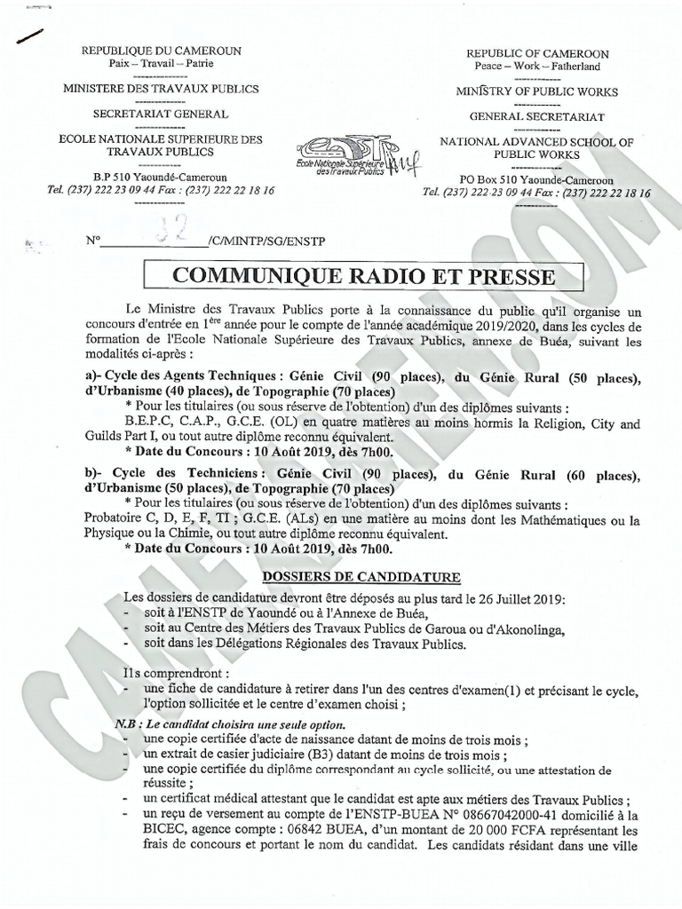 ENSTP Concours 2019 832 FRA | PDF