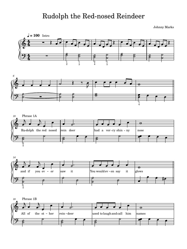 Rudolf The Red Nose Raindeer With Lyrics | PDF | Christmas Characters ...