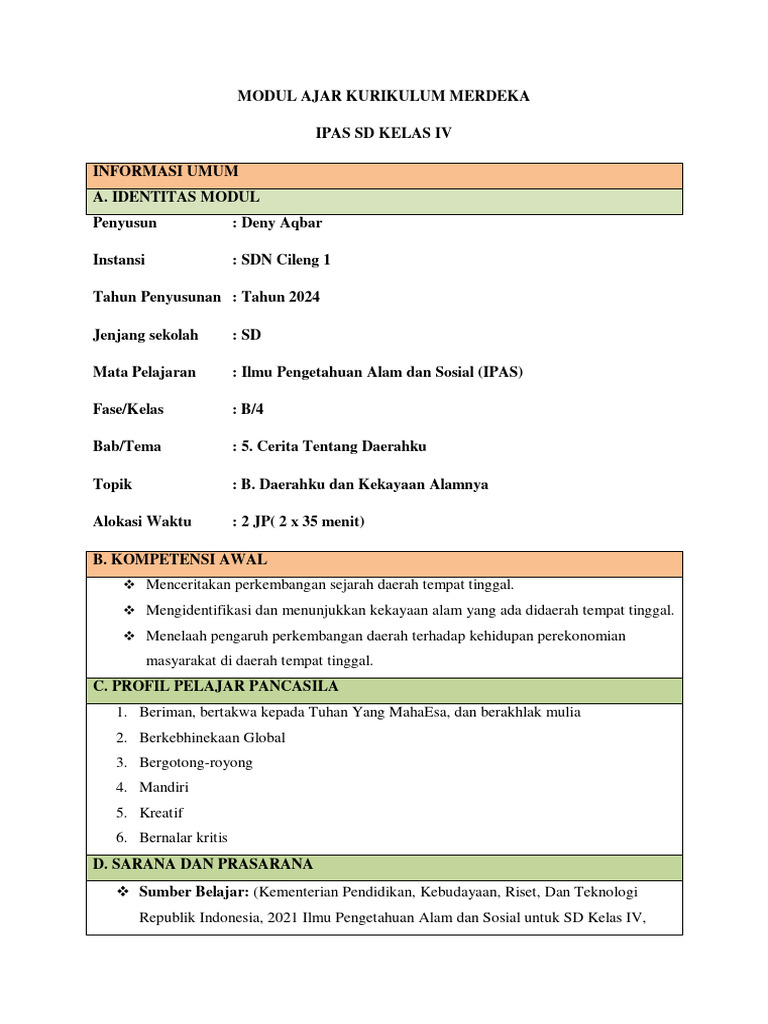 Modul Ajar Kurikulum Merdeka Kelas 4 | PDF