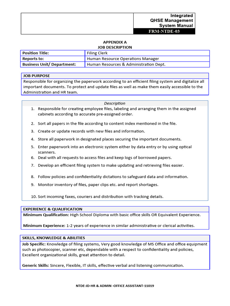 Ntde JD HR & Admin Office Assistant 11019 | PDF | Human Resources ...