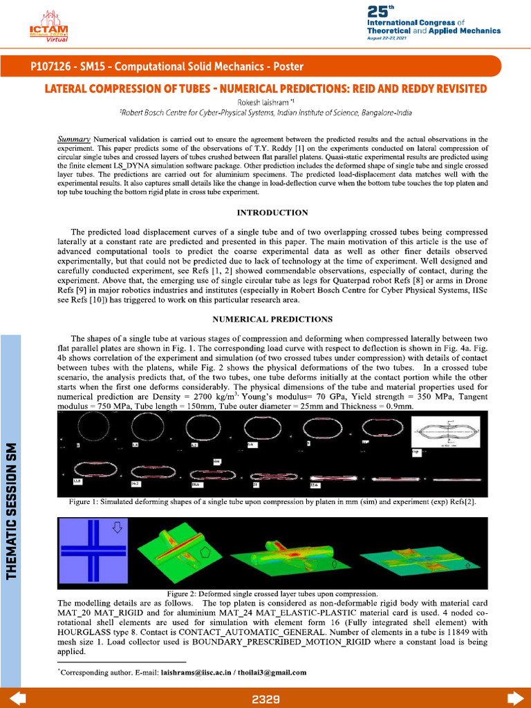 Lateral Compression of Tubes - Numerical Predictions: Reid and Reddy ...