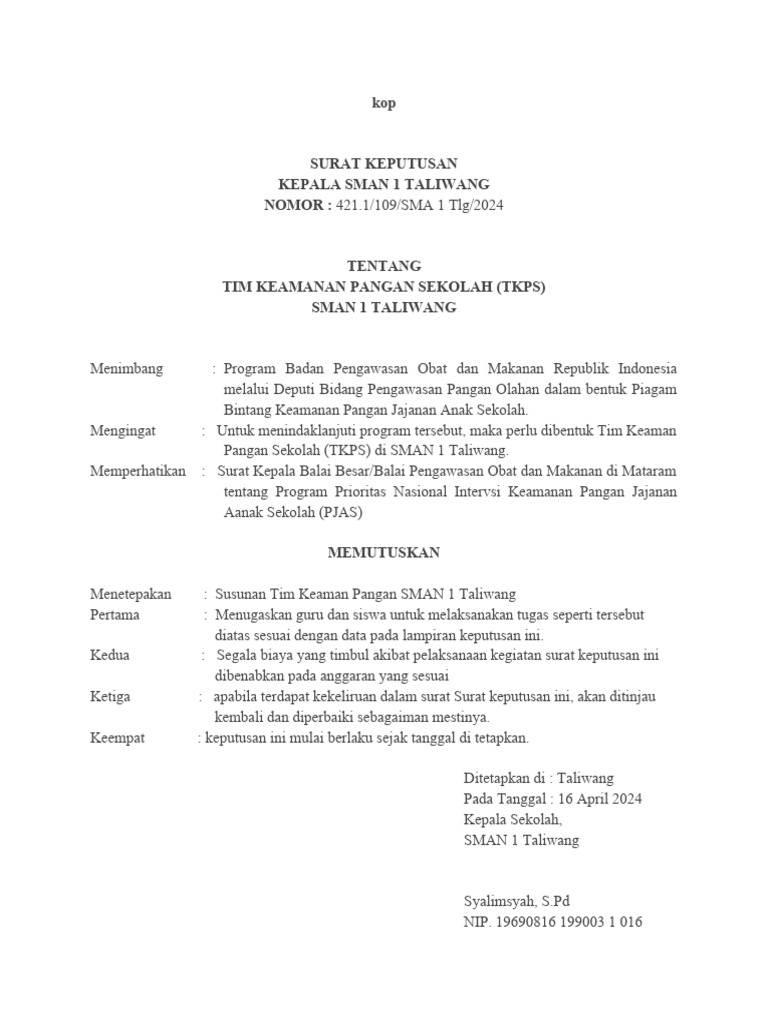 SK TKPS SMAN 1 Taliwang | PDF
