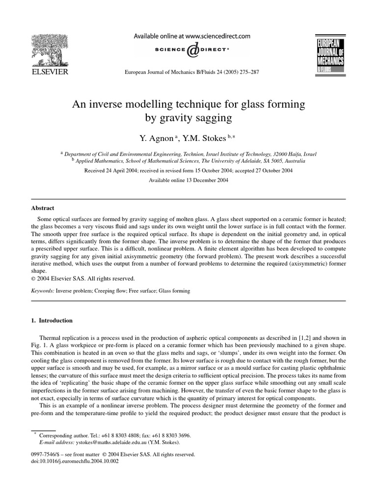 An Inverse Modelling Technique For Glass Forming by Gravity Sagging | PDF | Physics | Mechanics