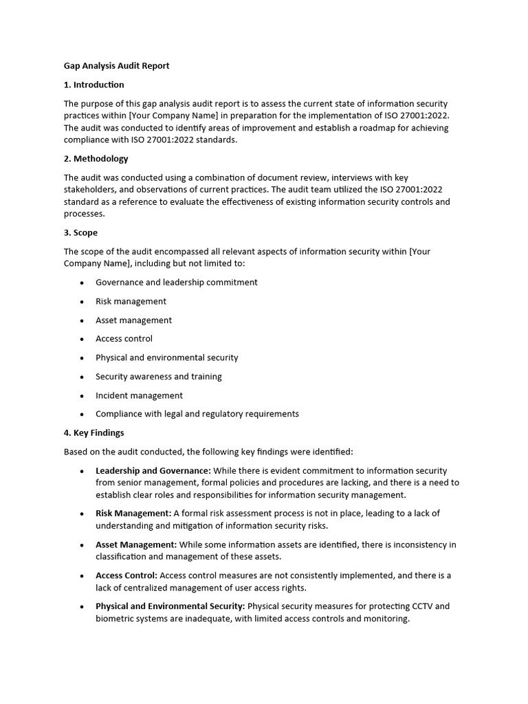 Gap Analysis Audit Report | PDF | Information Security | Audit
