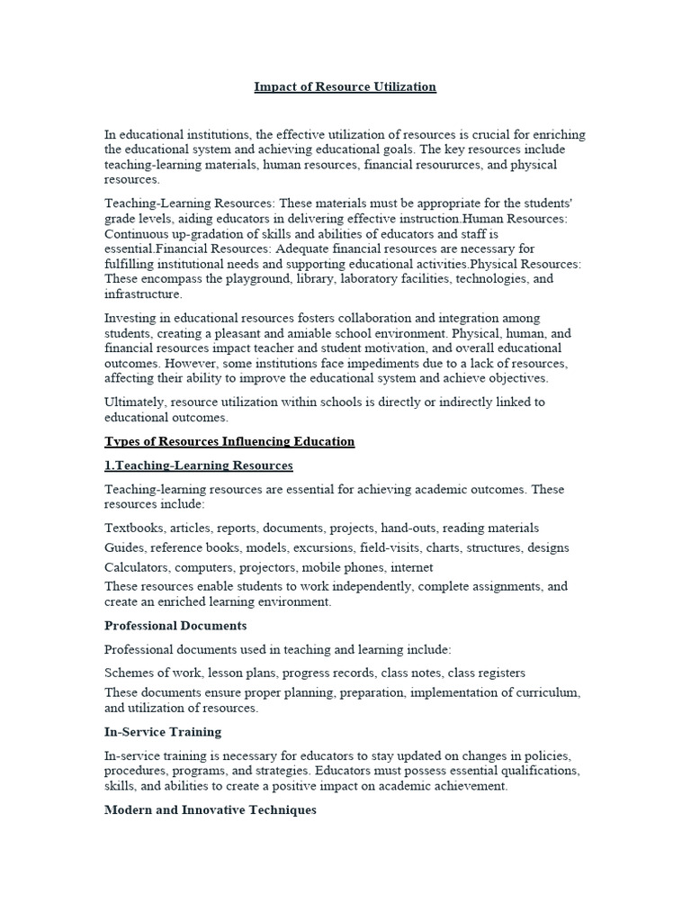 Impact of Resource Utilization | PDF | Infrastructure | Teachers