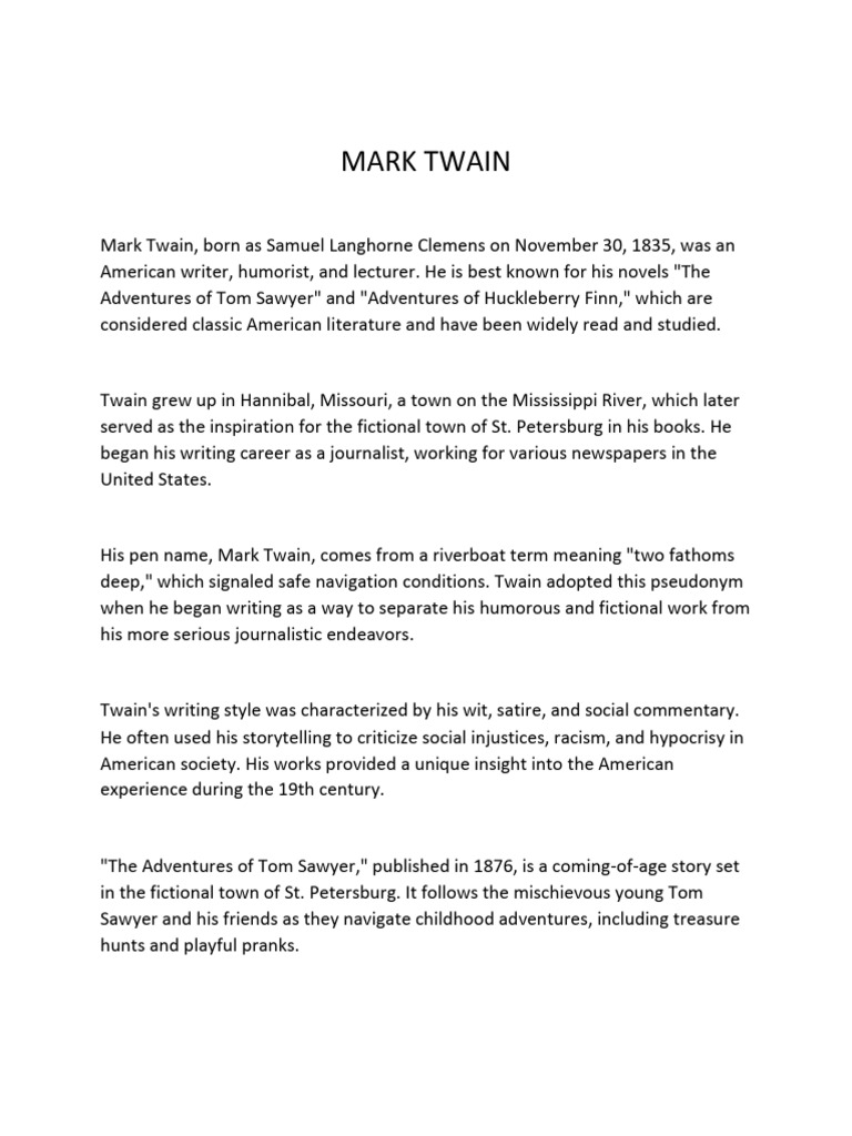 Mark Twain: Father of American Literature | PDF | American Literature ...